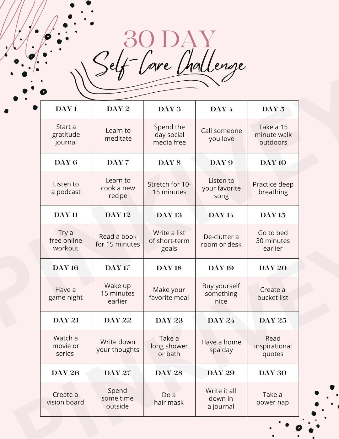 30 Day Self-care Challenge - PDF File - Etsy