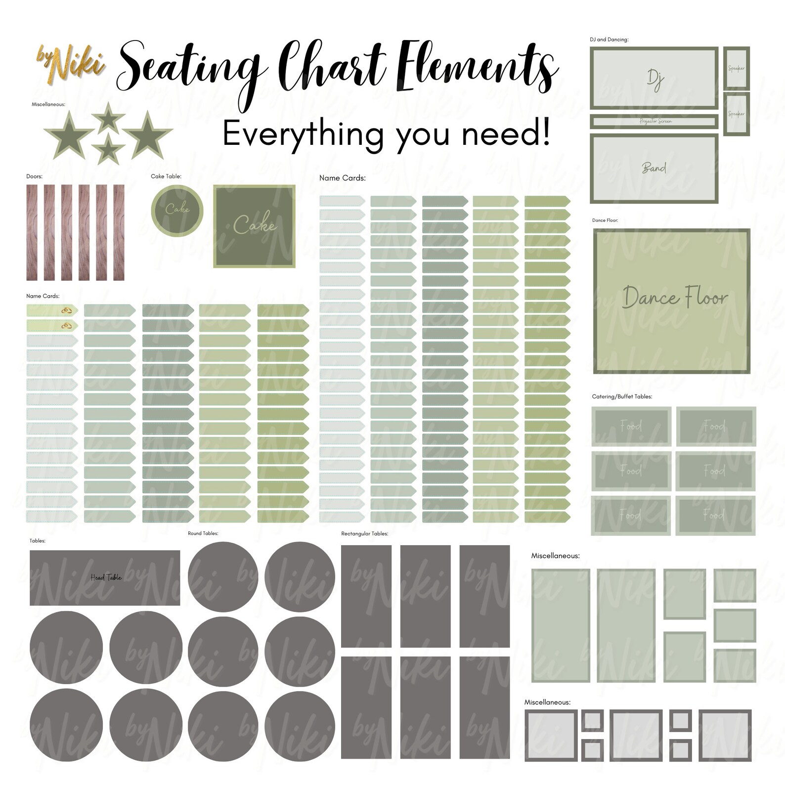 Sage Seating Chart Elements, Seating Planner, Table Plan, Wedding ...