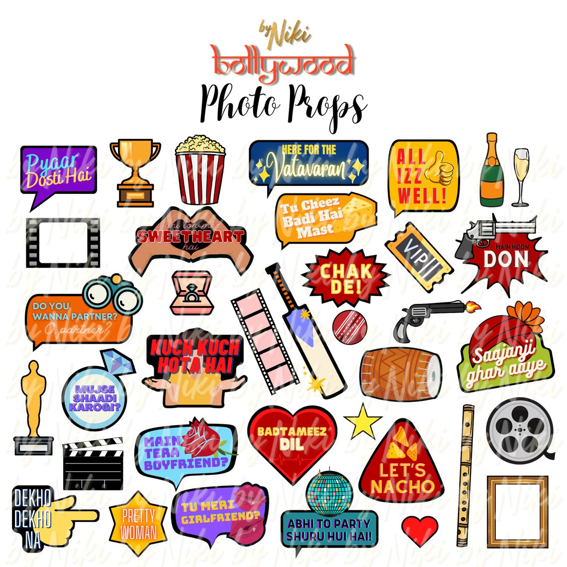 Bollywood Photo Booth Props - 30+ Pack | Bollywood Quotes Props ...