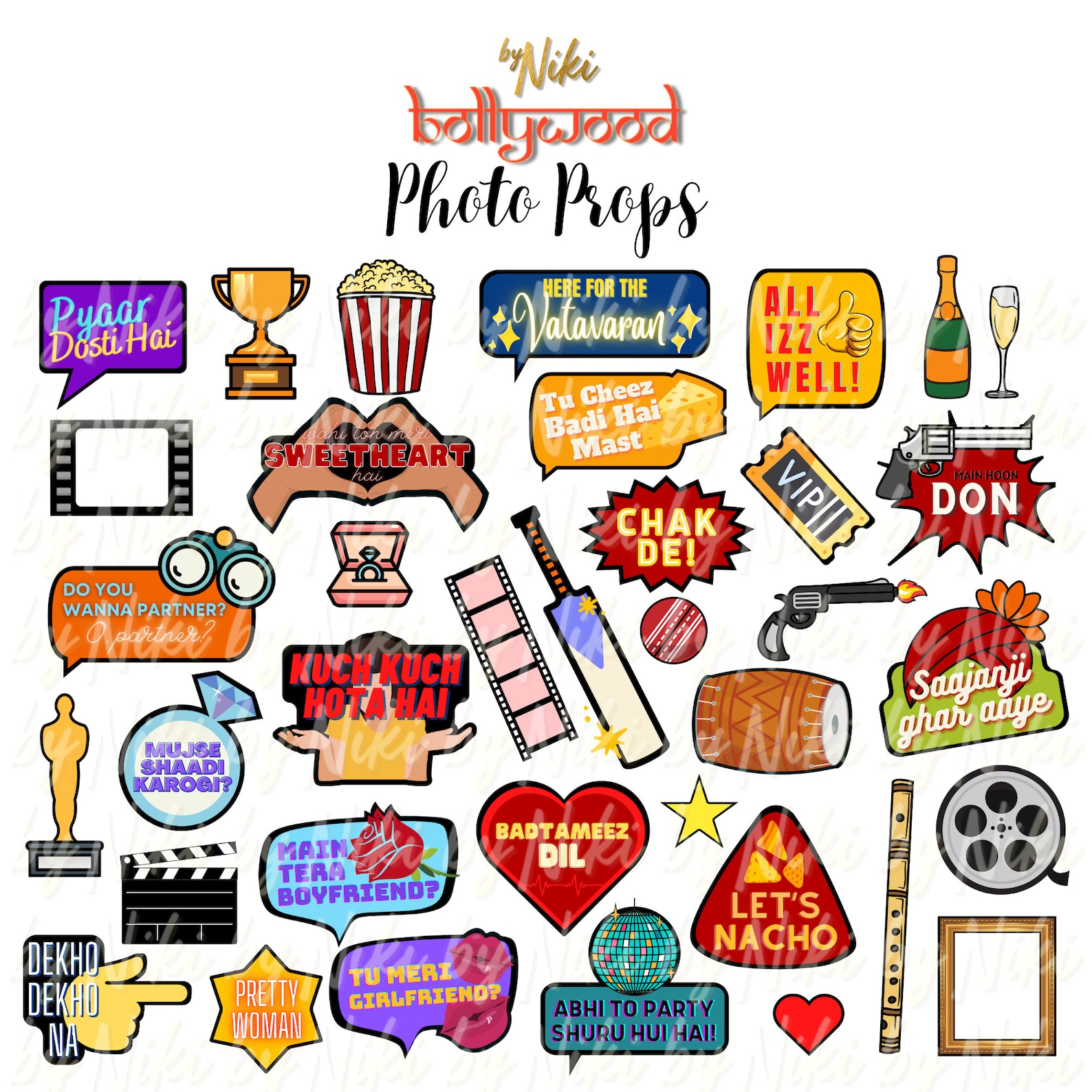 Bollywood Photo Booth Props - 30+ Pack | Bollywood Quotes Props ...