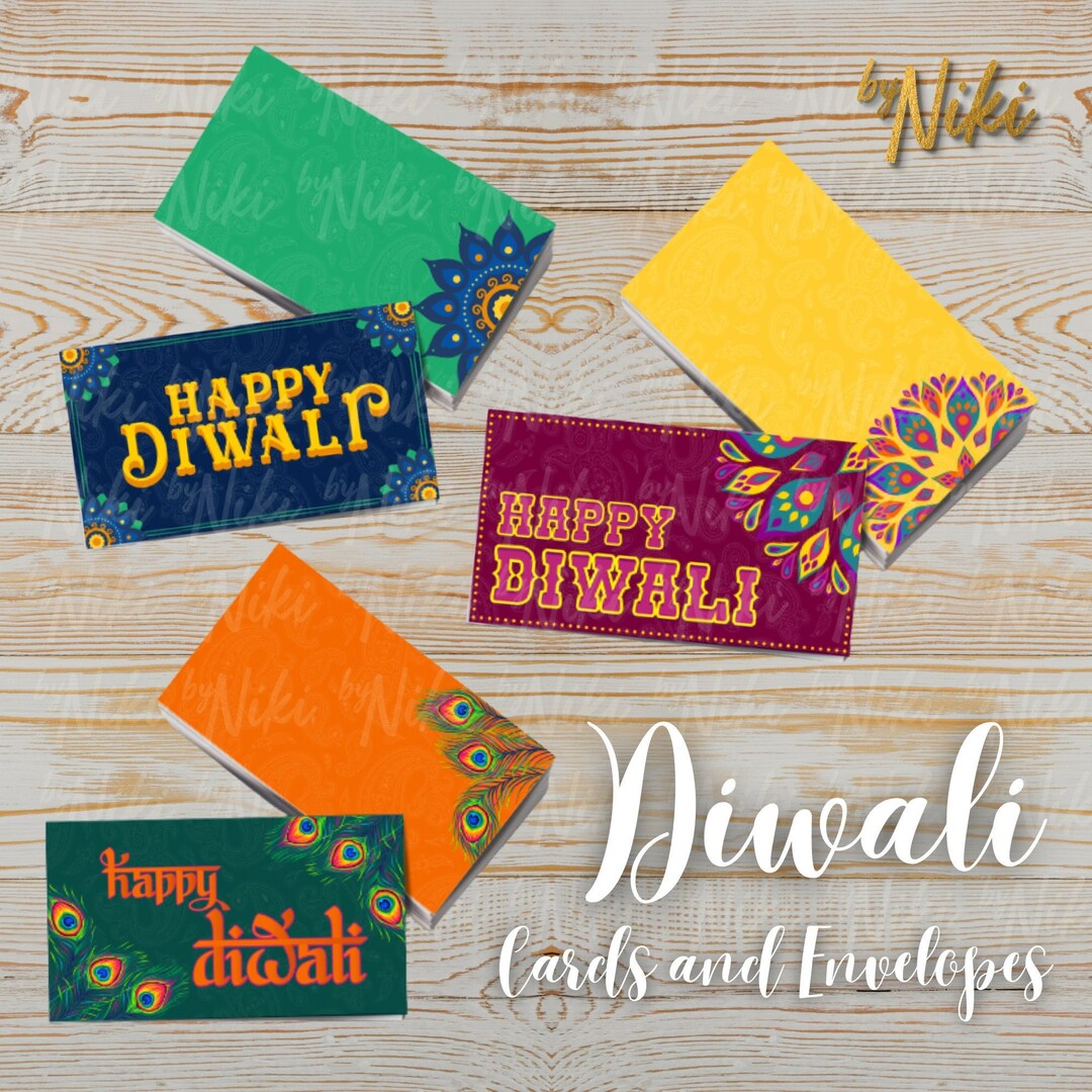 Diwali Cards and Matching Envelopes [digital Download PDF] | 3 Sets ...