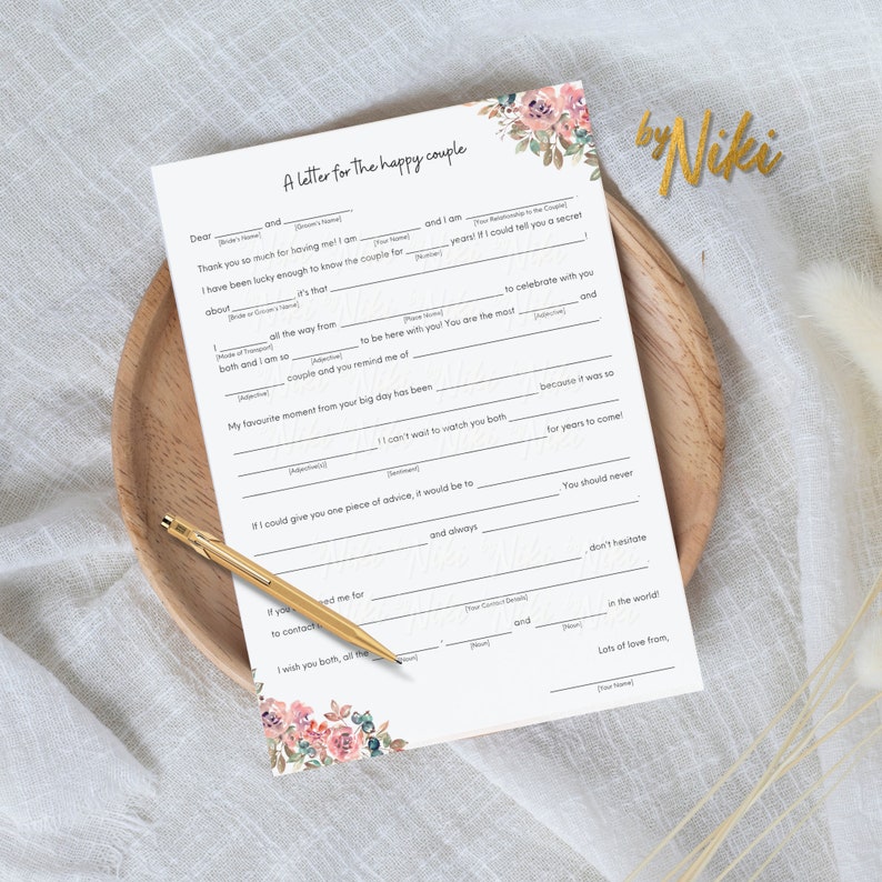 Printable Wedding Letter for the Happy Couple, Wedding Mad Libs Cards ...