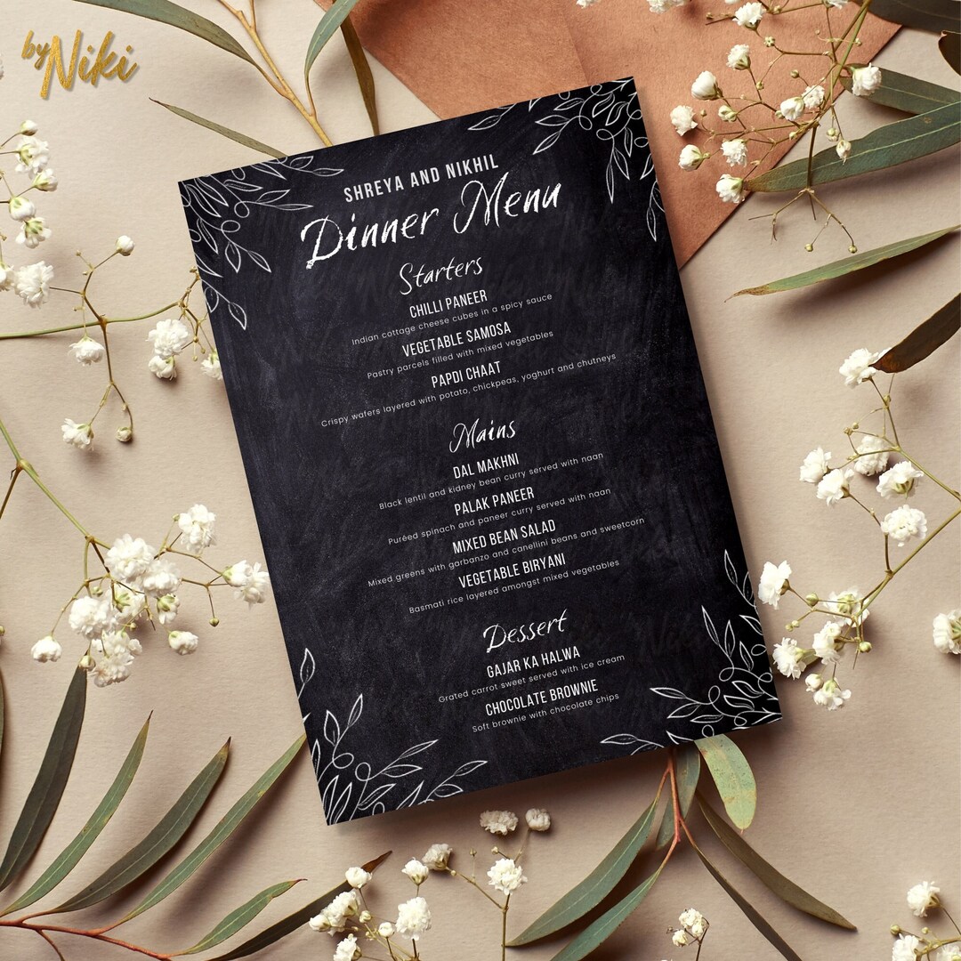 Modèle de menu de dîner de tableau noir personnalisé | Texte ...