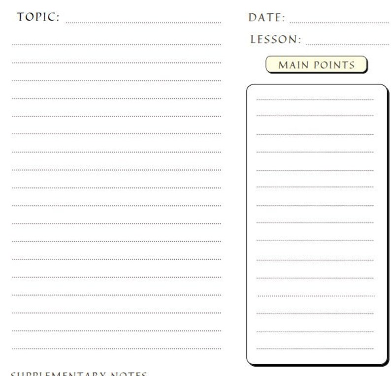 Note Sheet, Digital Printables, Notes, Instant Download, for School ...