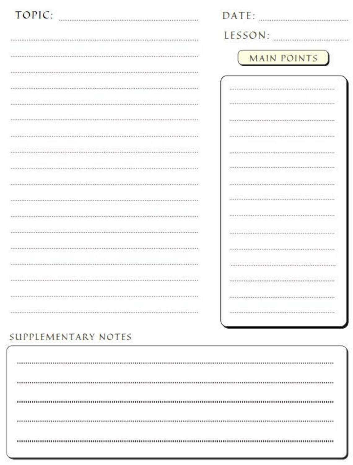 Note Sheet, Digital Printables, Notes, Instant Download, for School ...