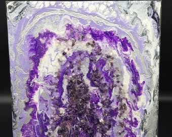 Amethyst Crystal Geode Original Acrylic Painting on Canvas Crystal Wall ...