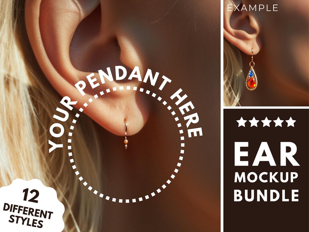 Ears for Custom Earrings With Clasps Mockup Bundle Space for Individual ...