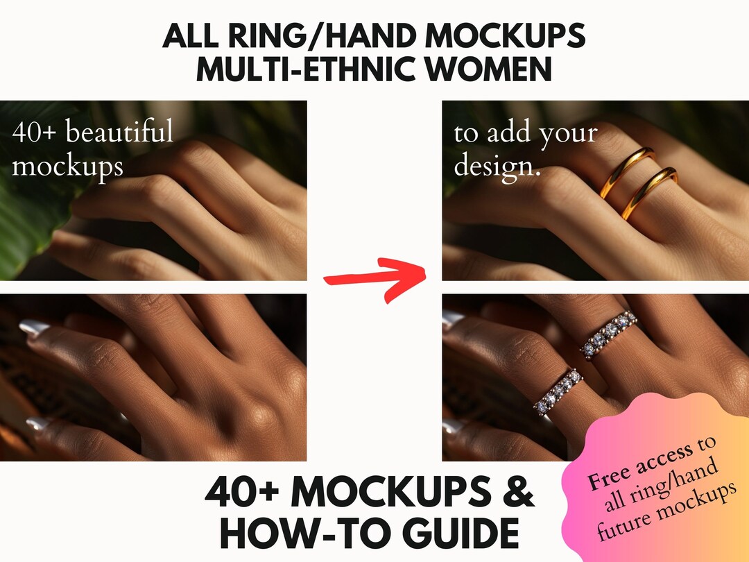 40 Hand Mockups for Your Own Rings Multi-ethnic Women Empty Fingers for ...