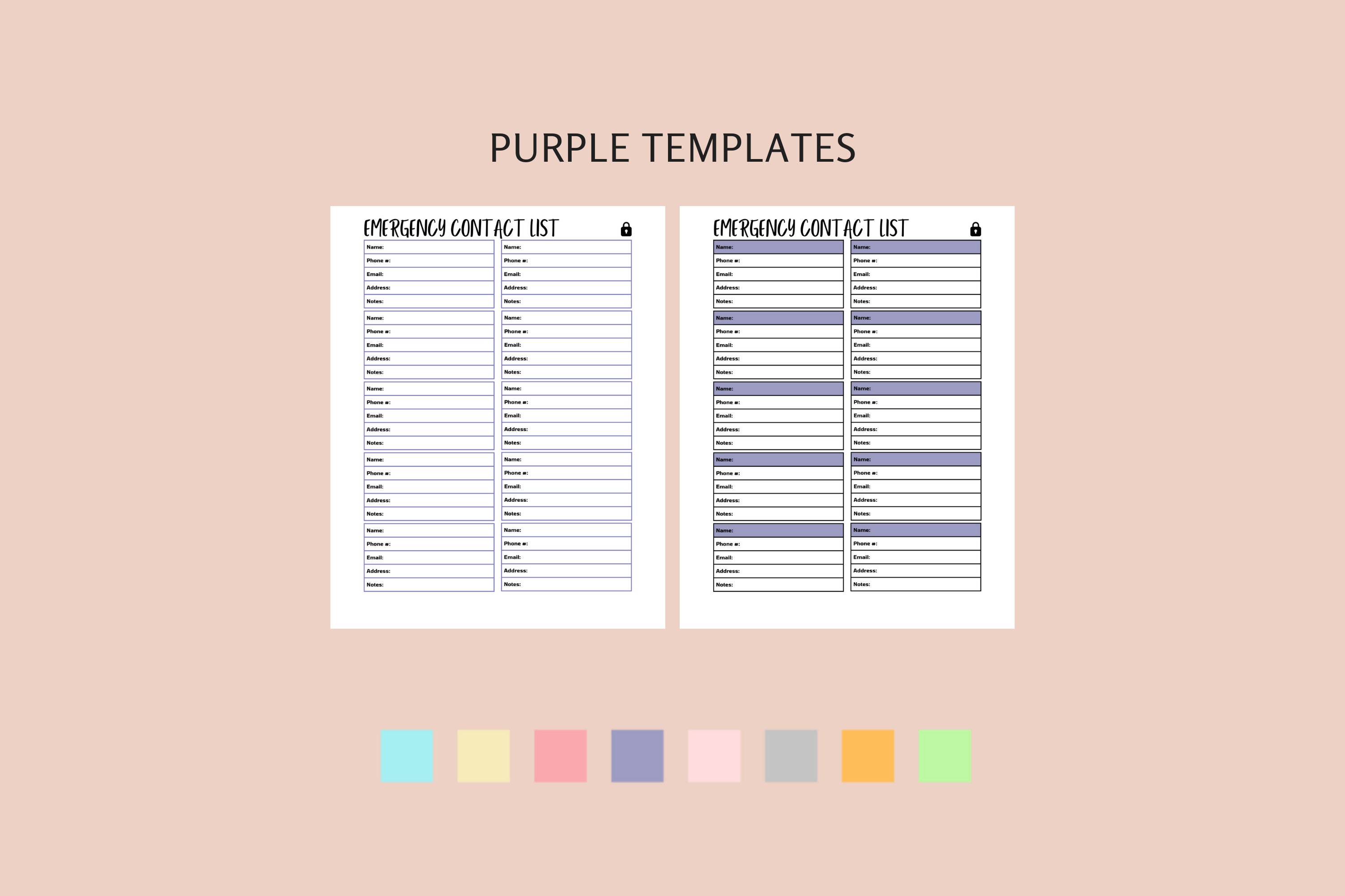 Editable, Printable Emergency Contact List, Contact List Pdf, Contact ...