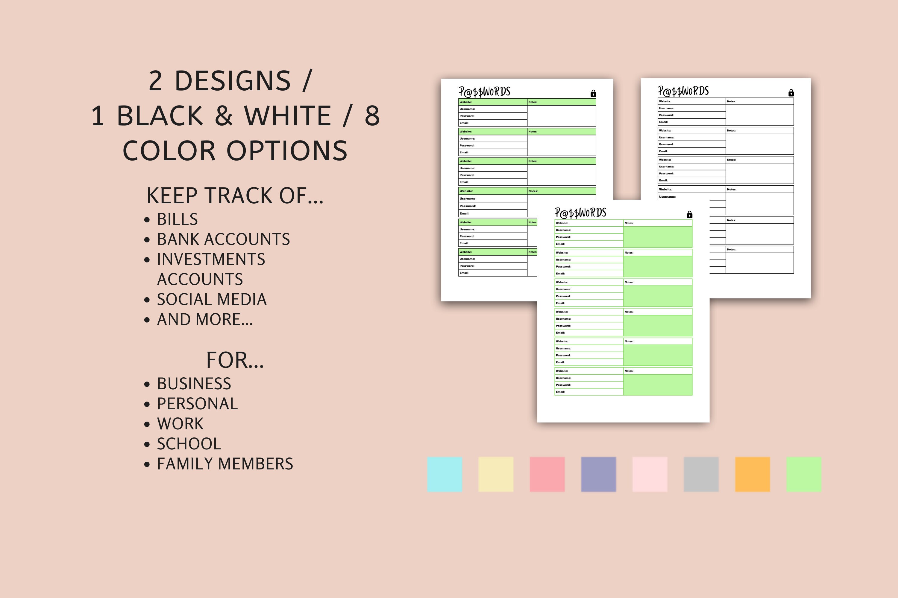 Editable, Printable Password Tracker Bundle, Password Log, Password ...