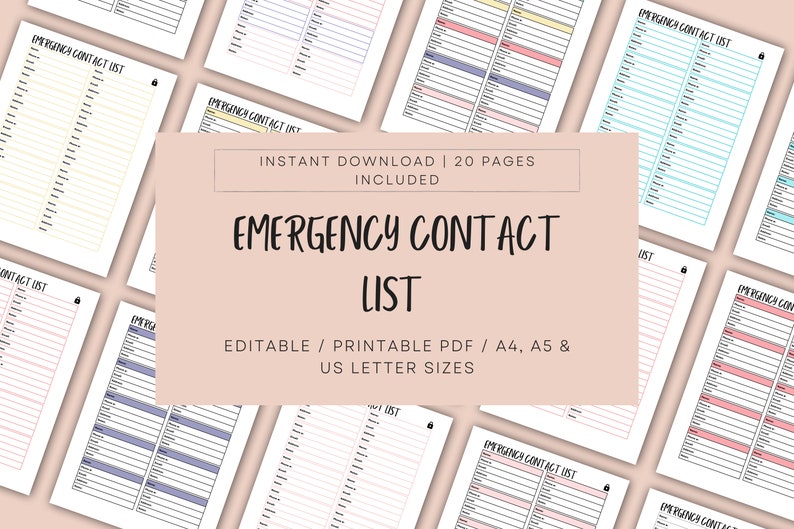 Editable, Printable Emergency Contact List, Contact List Pdf, Contact ...