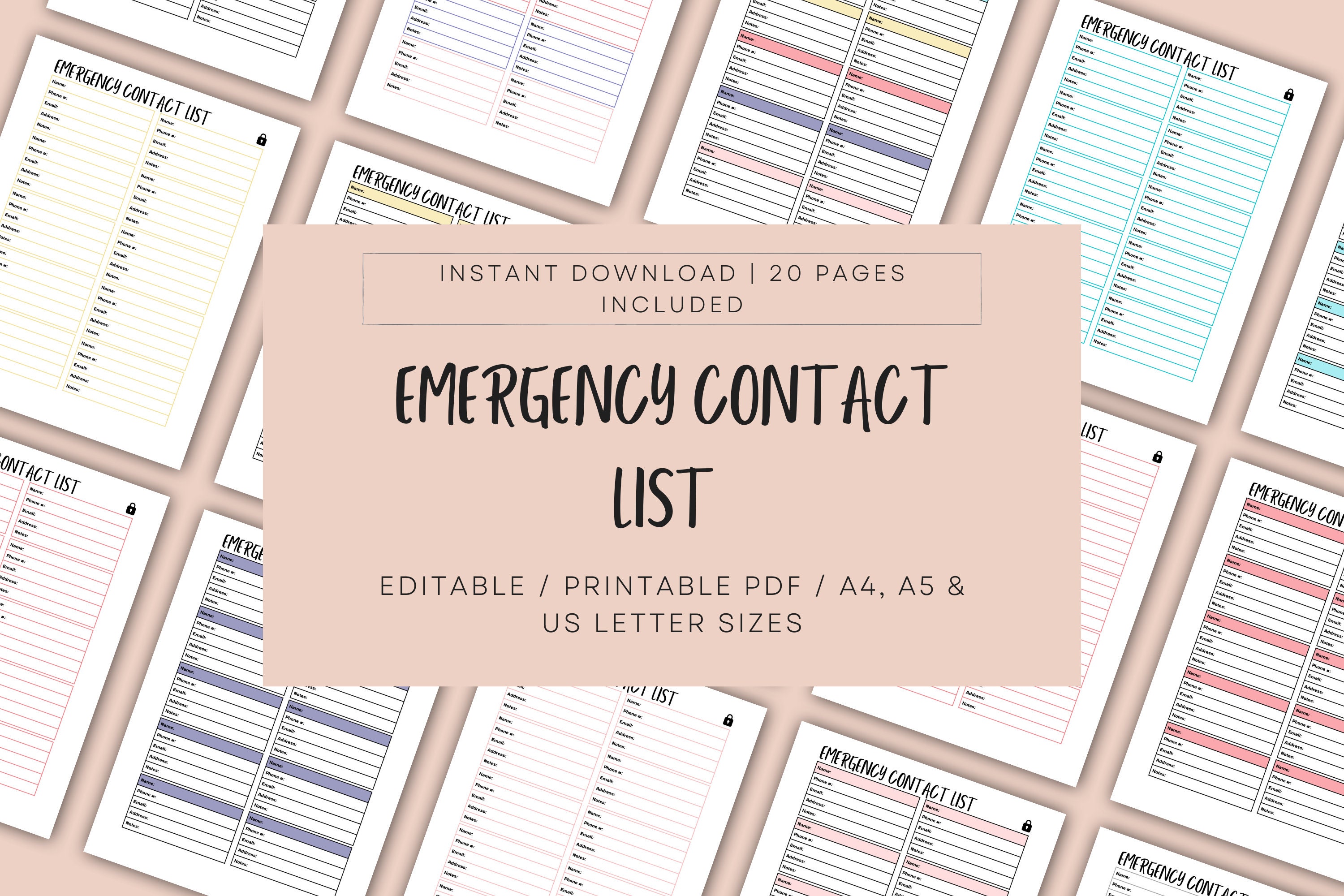 Editable, Printable Emergency Contact List, Contact List Pdf, Contact ...