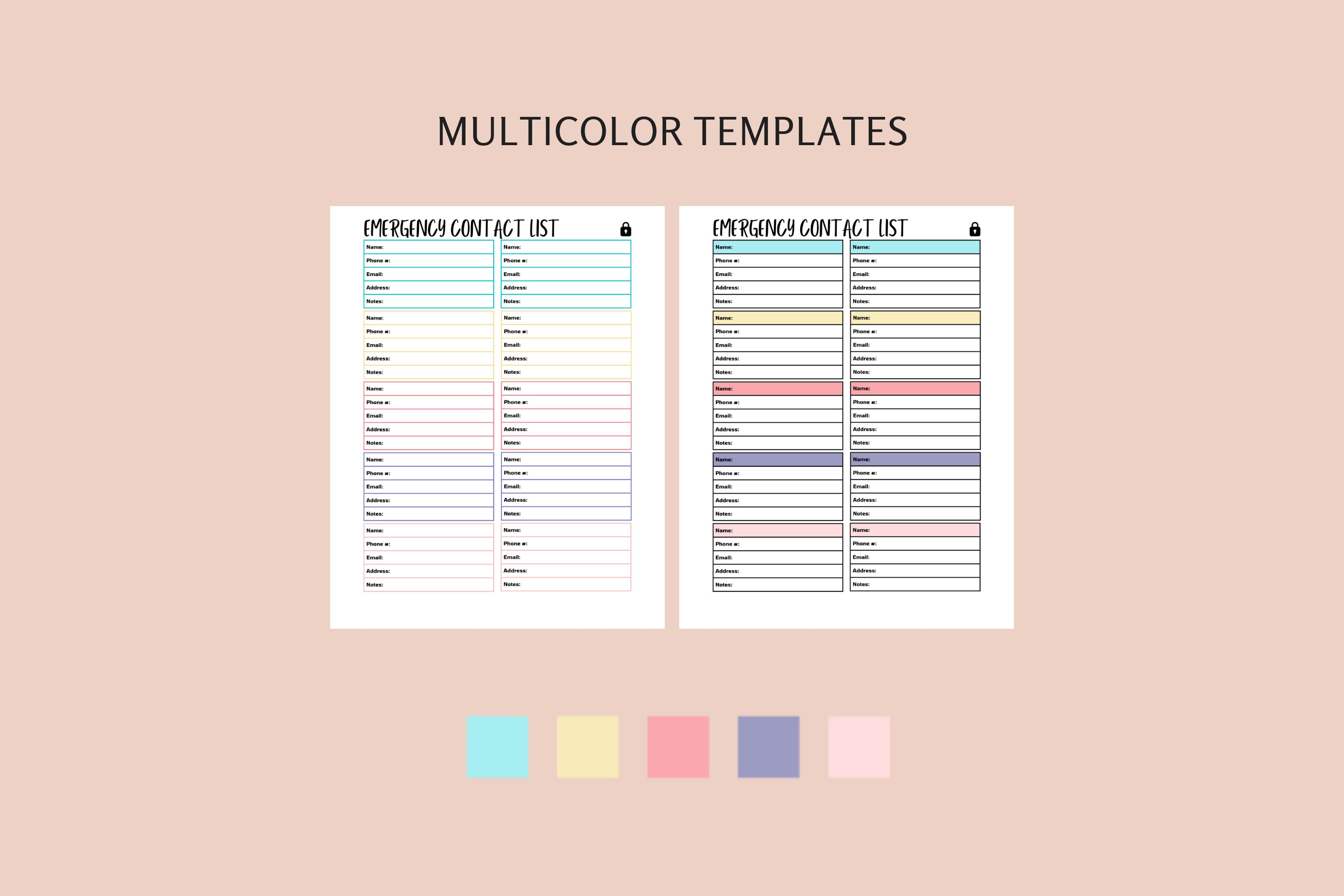Editable, Printable Emergency Contact List, Contact List Pdf, Contact ...