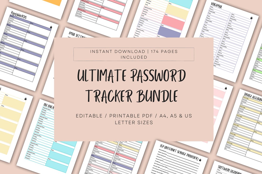 Editable, Printable Password Tracker Bundle, Password Log, Password ...