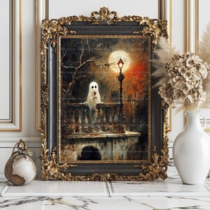 Whimsigoth Ghost Eating Ice Cream Cone Under Full Moon Painting Giclee ...