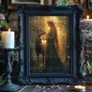 Flidais Celtic Goddess of Wildlife Art Print – Irish Mythology Forest ...