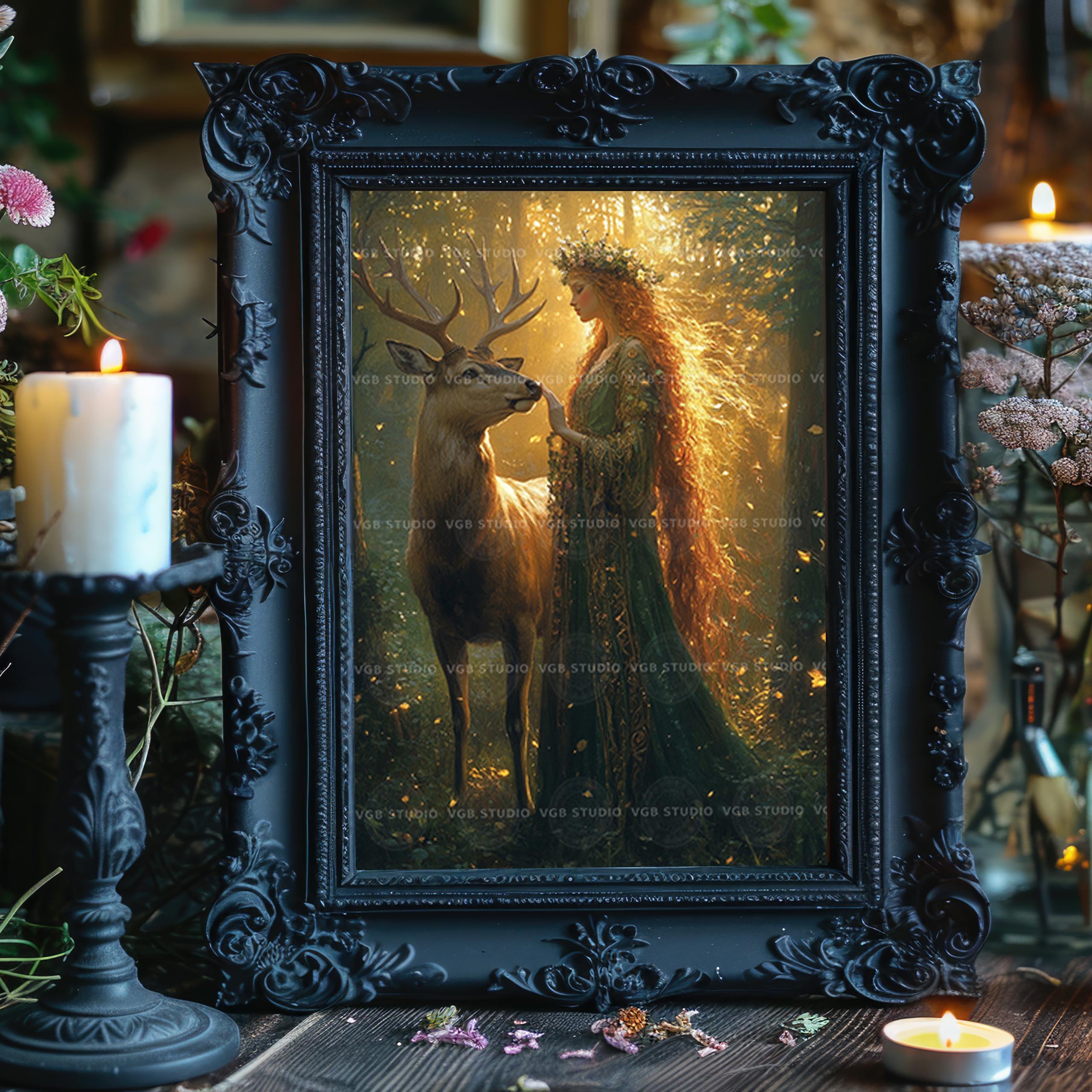 Flidais Celtic Goddess of Wildlife Art Print – Irish Mythology Forest ...