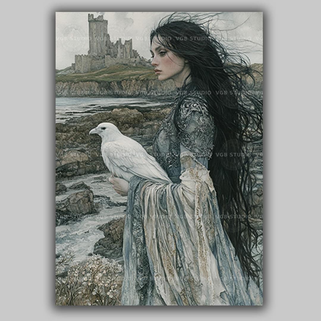Branwen Welsh Goddess of Love and Sorrow Fine Art Print, White Raven ...