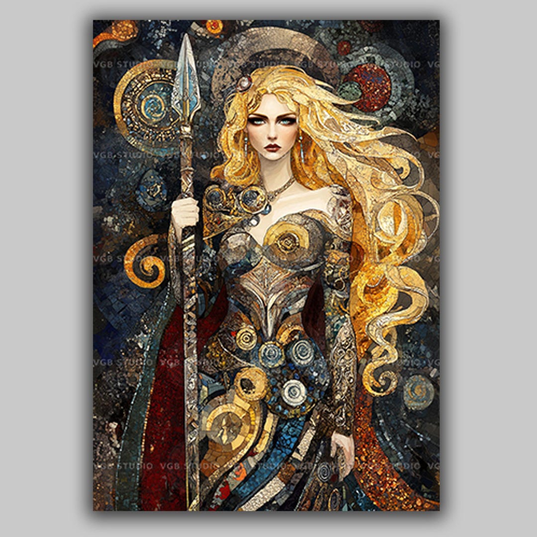 Freyja Norse Goddess Art Print, Viking Warrior Queen Freya Mosaic ...