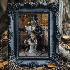 Alligator Reading Toilet Victorian Gentleman, Crocodile Baroque Poster ...