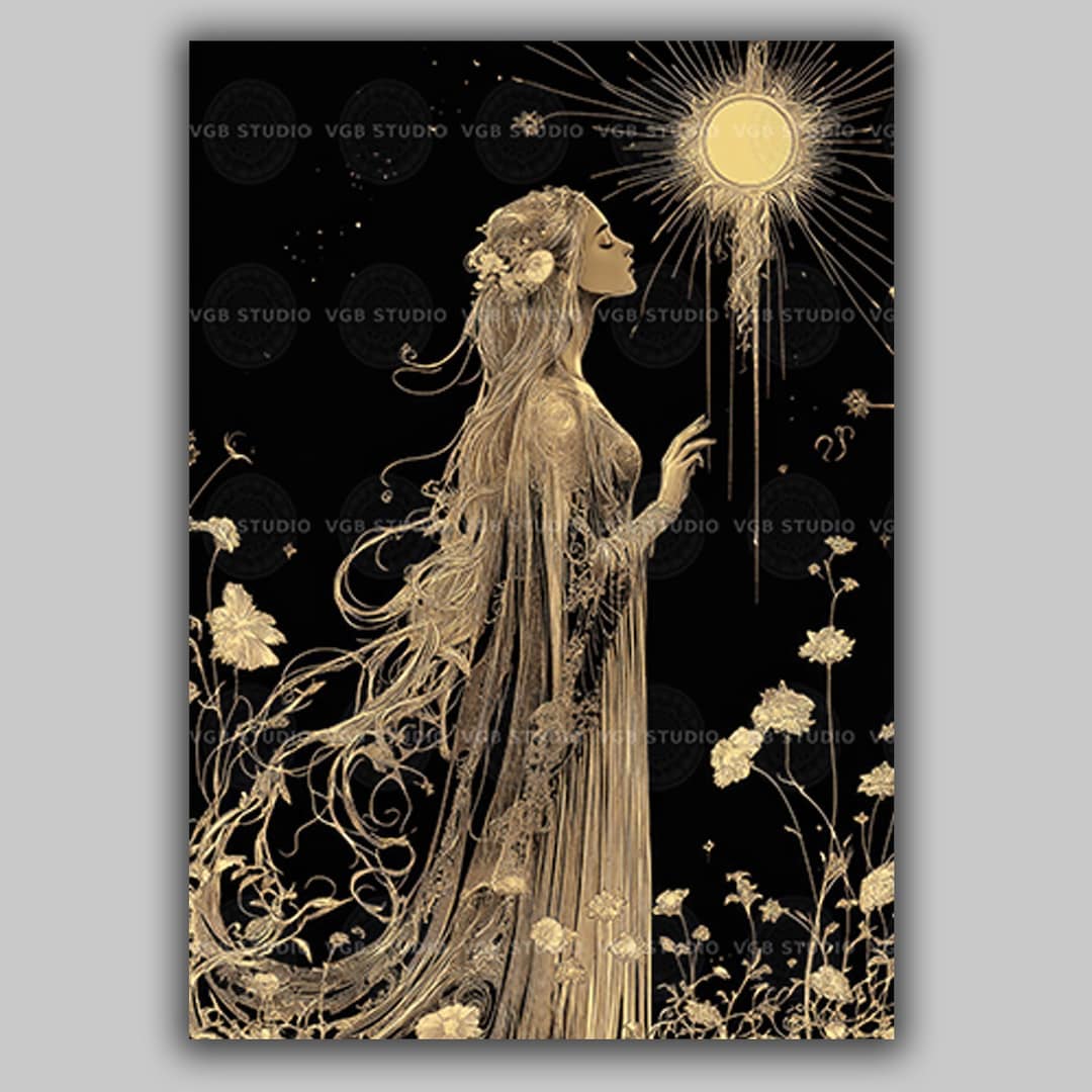 Aine Art Print Celtic Sun Goddess Irish Mythology Gold Line Fantasy ...
