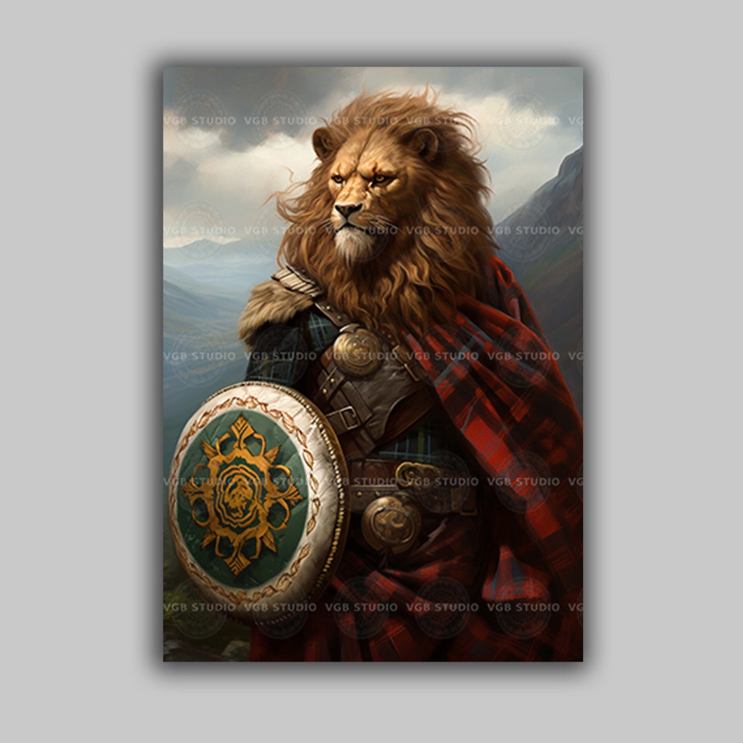 Highlander Scottish Lion Warrior Giclee Artwork Baroque Painting Wall ...