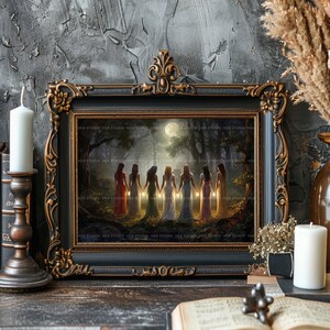 Moon Ritual Witchy Circle Incantation Mythical Print, Mystic Luna ...