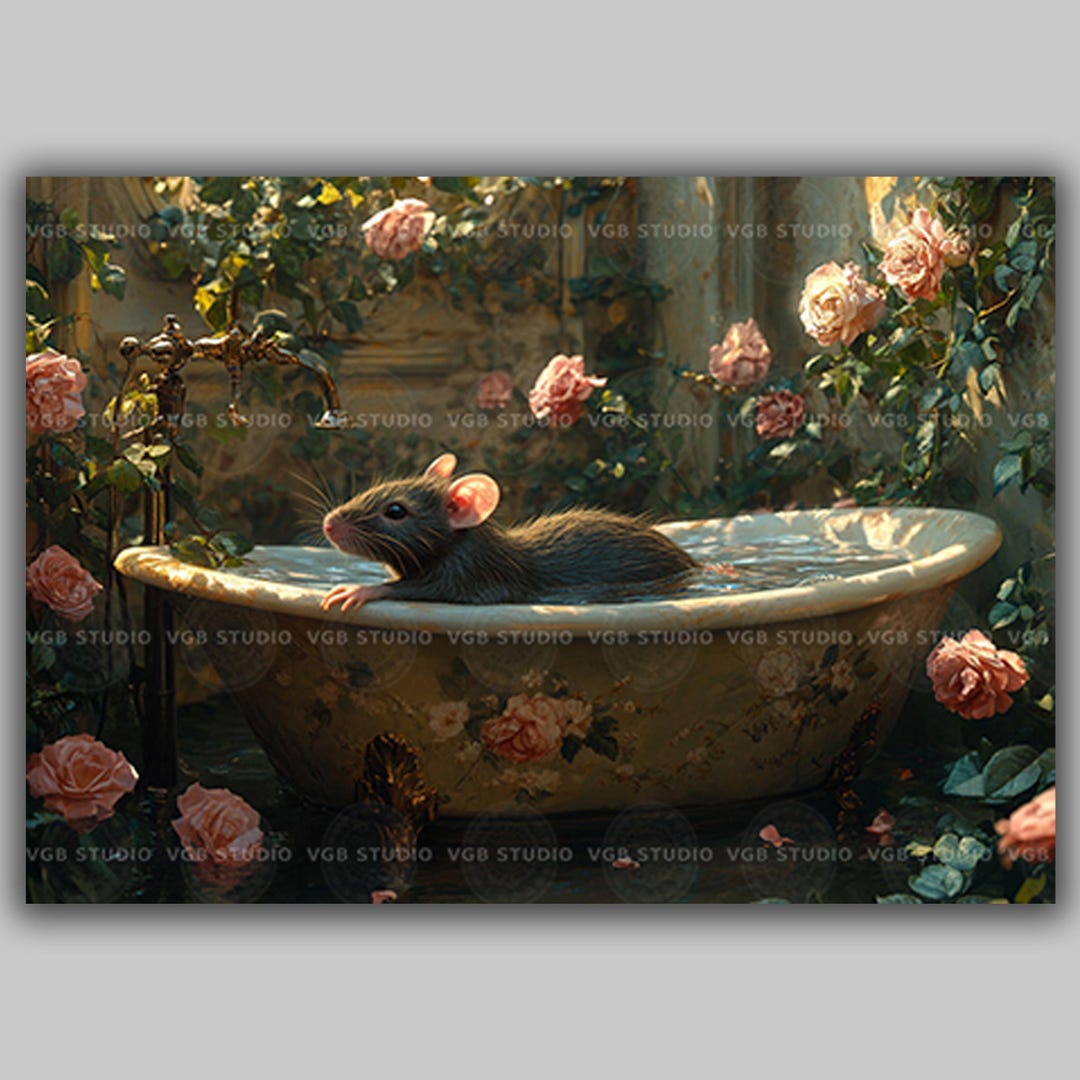 Mouse Rodent Taking a Bath in Victorian Bathtub, Fancy Rat Baroque ...