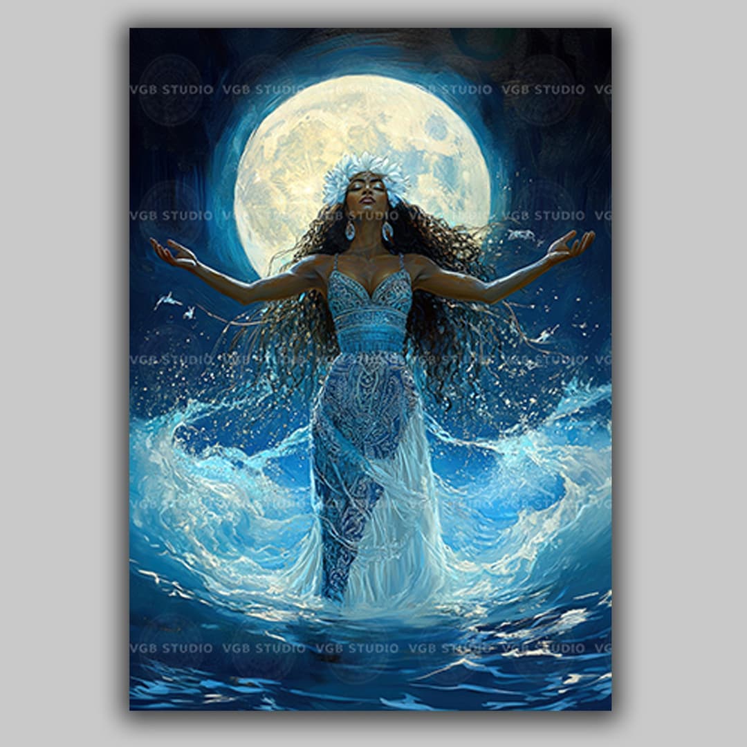 Hina Art Print Hawaiian Moon Goddess Polynesian Mythology Ocean Waves ...
