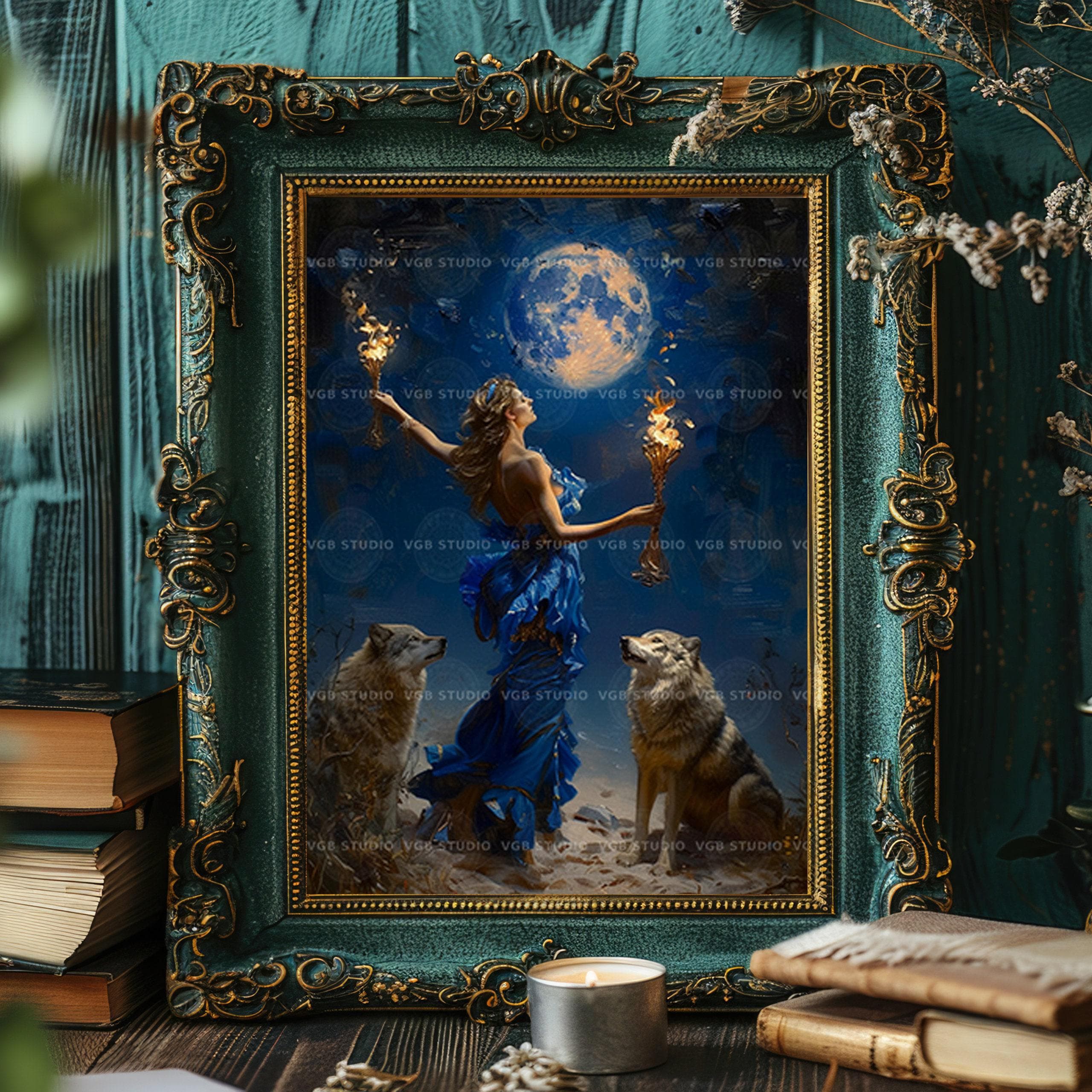Hecate Art Print Moon Goddess Decor Witch With Wolves Pagan Wall Art ...