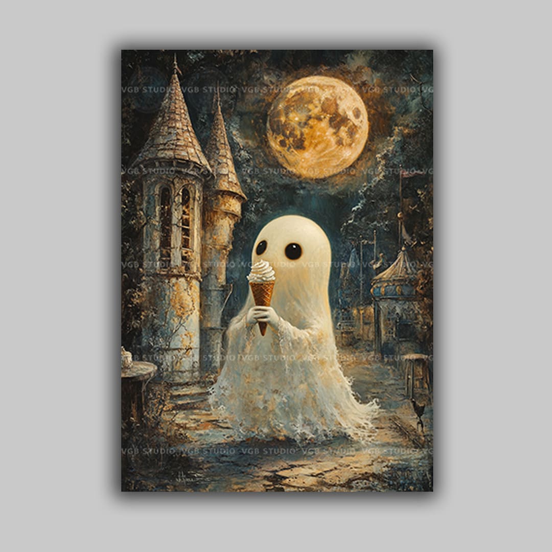 Whimsigoth Ghost Eating Ice Cream Cone Painting Giclee Print, Baroque ...