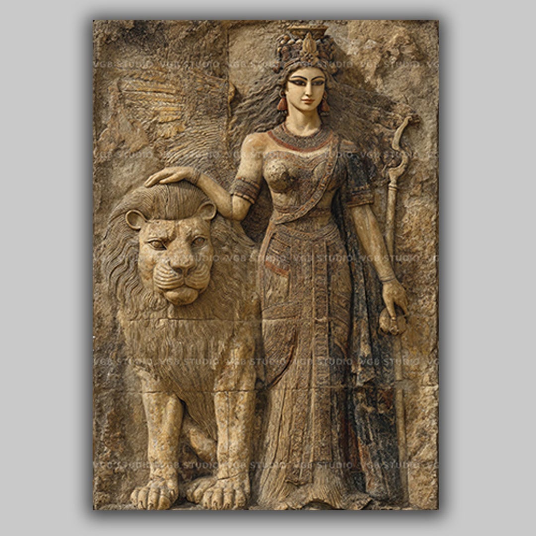 Ishtar Relief Print Mesopotamian Lion Goddess Art Inanna Decor Sacred ...