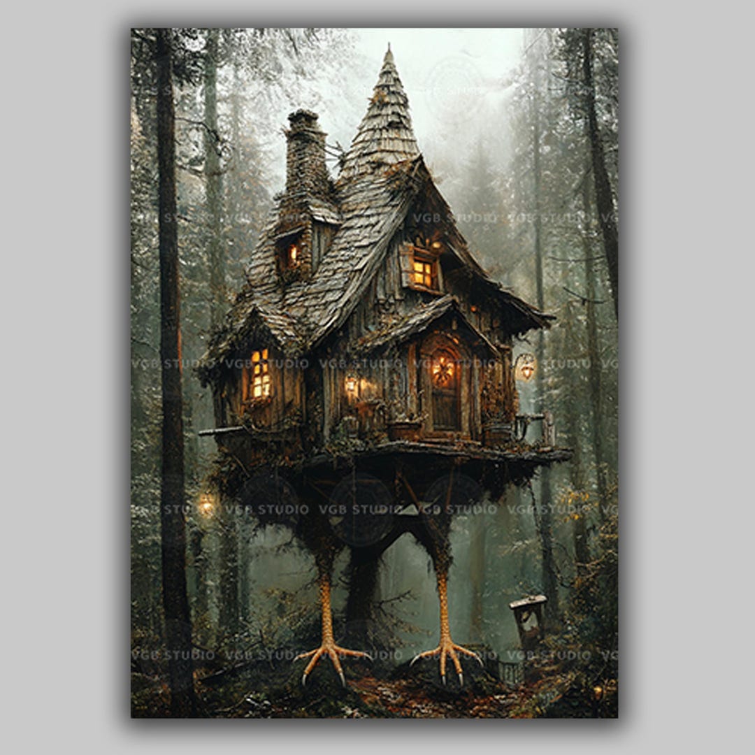 Baba Yaga Hut Art Print, Folklore Wall Art, Whimsical Witch House ...