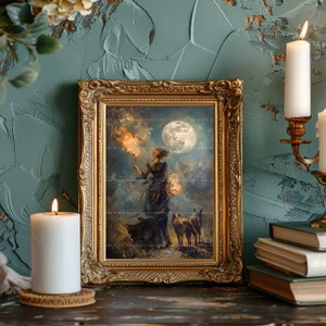 Hecate Night Goddess Print, Hekate Full Moon Holding Torches With ...