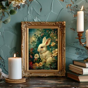 White Rabbit Flower Spring Garden Fine Art Giclee, Baroque Painting ...