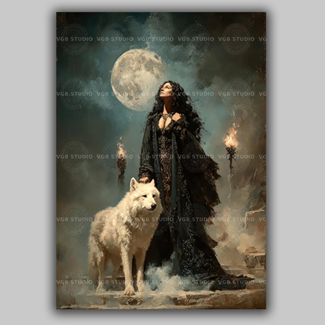 Hecate Hekate Greek Goddess of Witchcraft Art Print, Full Moon Torches ...