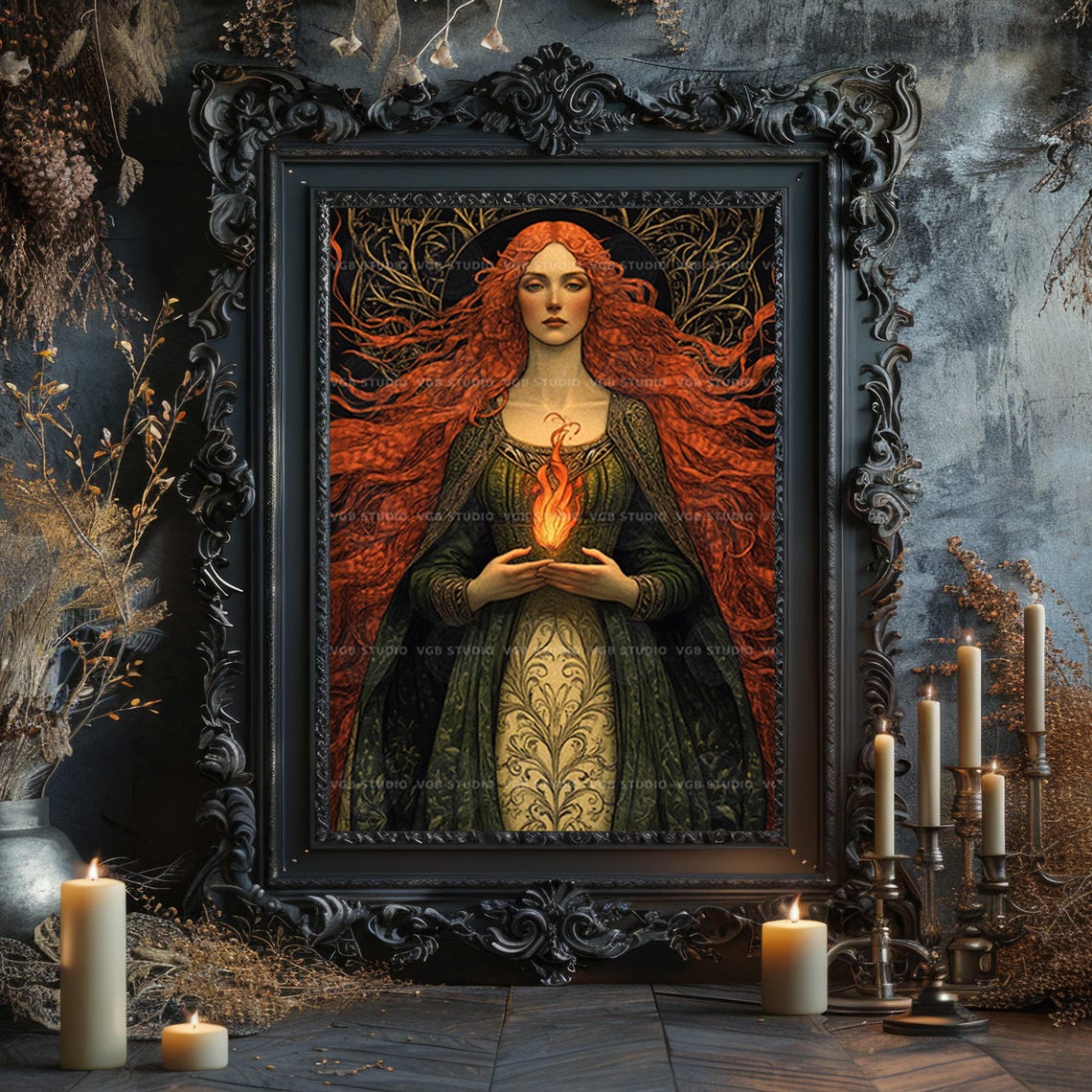 Brigid Goddess Art Print Irish Pagan Fire Deity Red Hair Celtic ...
