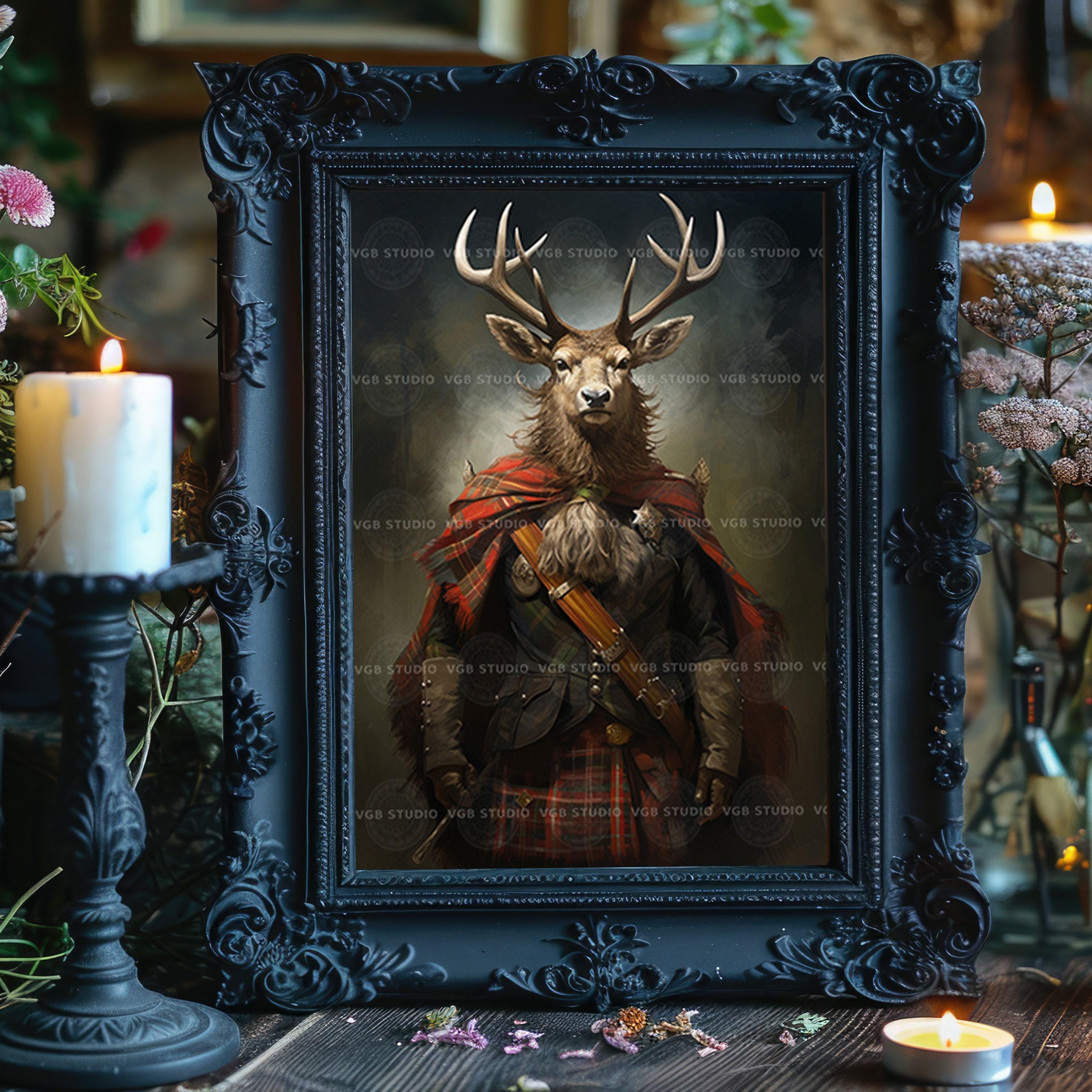 Highlander Scottish Deer Stag Fine Art Giclee Baroque Painting Wall Art ...