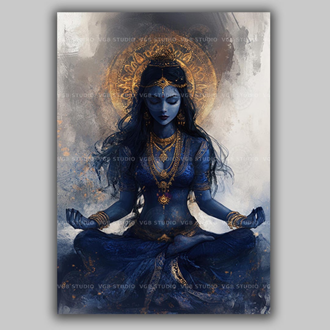 Kali Goddess Art Print in Blue and Gold, Hindu Divine Feminine Decor ...