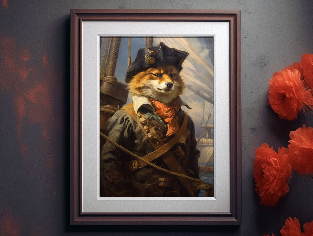 Red Fox Pirate Bucaneer Portrait Nautical Print Art Dressed - Etsy