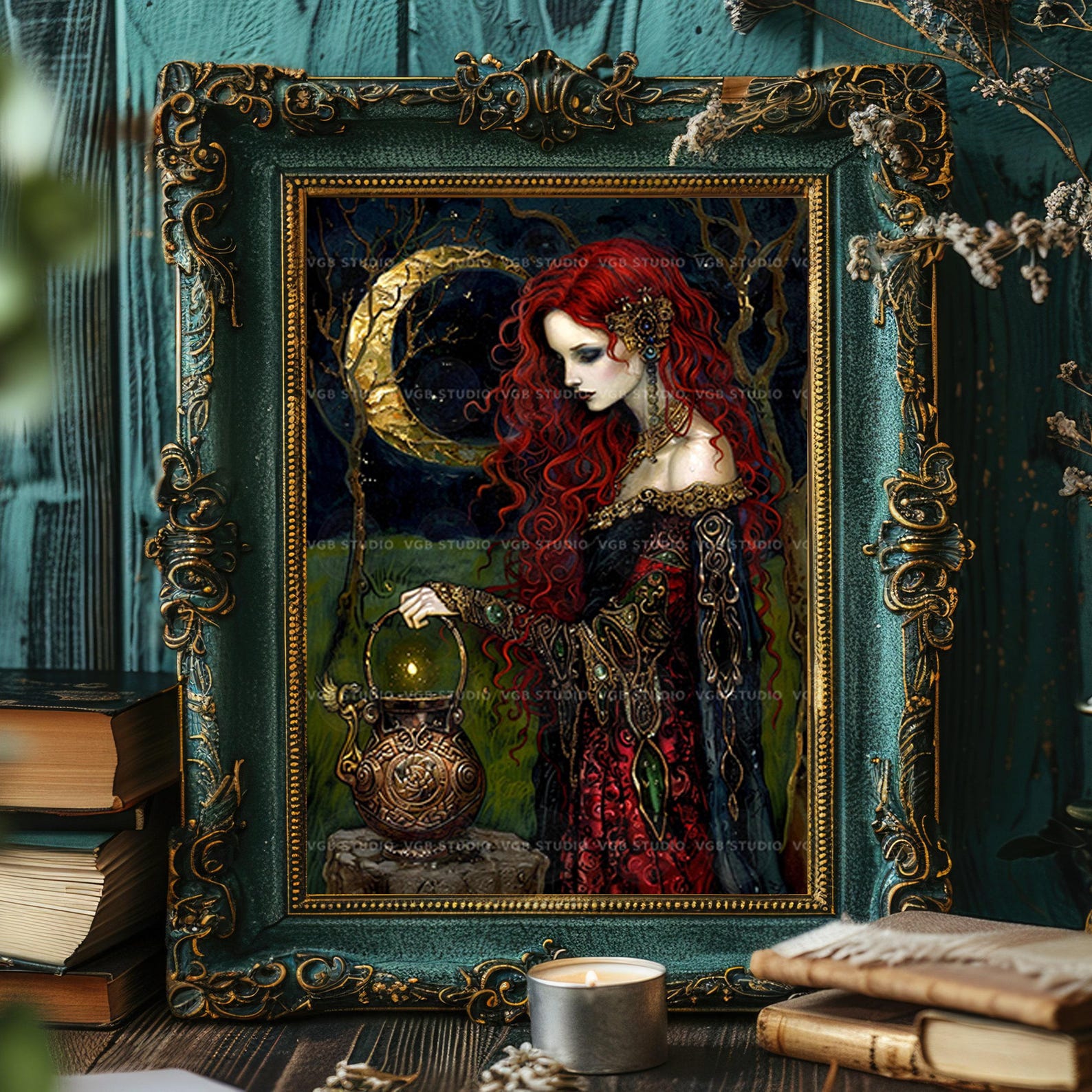 Ceridwen Art Print Celtic Goddess Red Hair Cauldron Magic Moon Witch ...