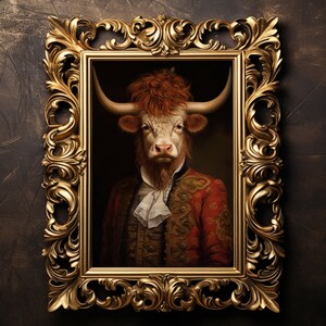 Highland Cow Bull Royalty Renaissance Gentleman Portrait Print ...