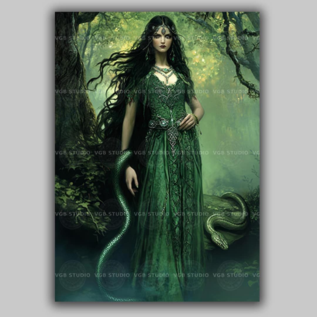 Sirona Art Print Celtic Goddess Healing Water Snake Green Witch Decor ...