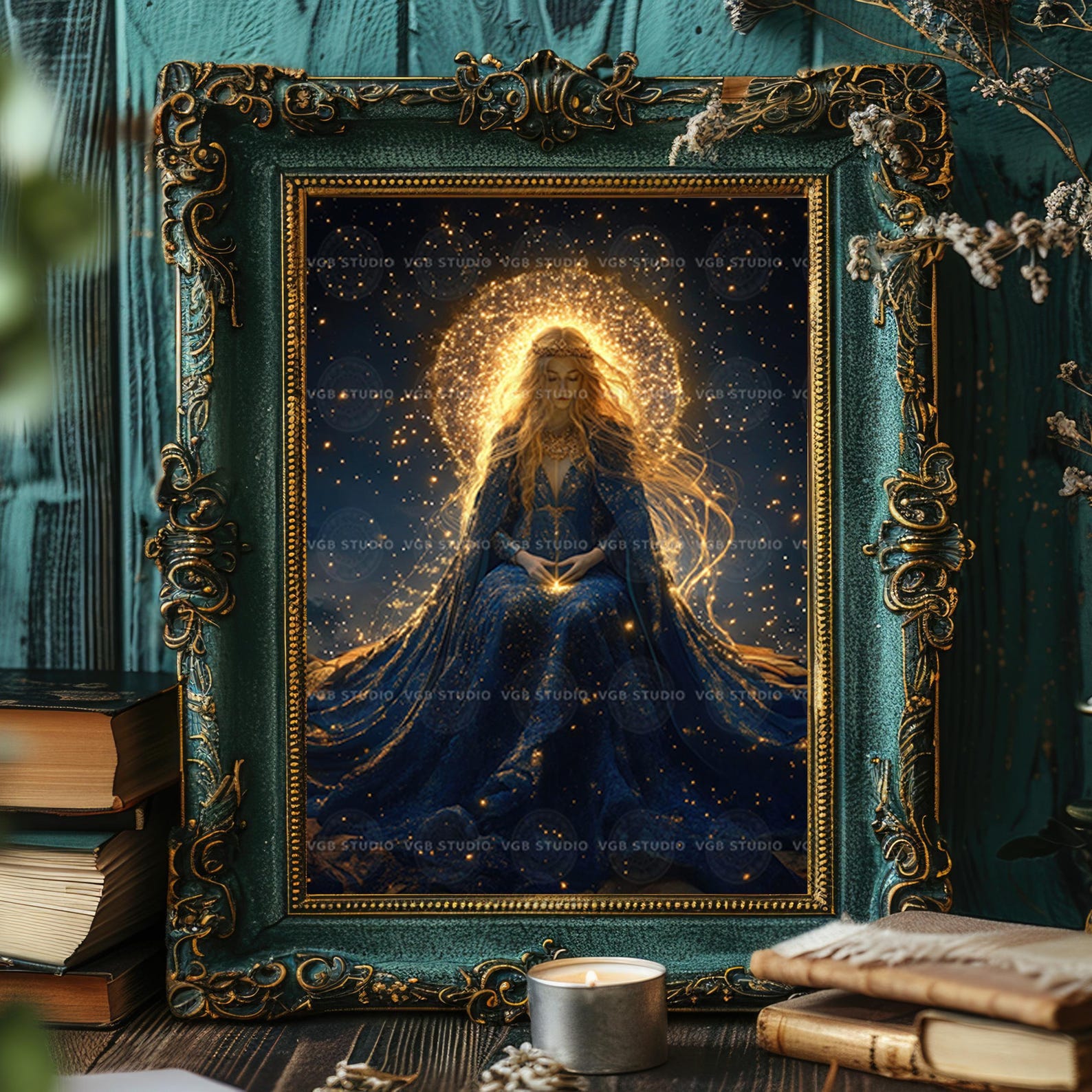 Frigg Norse Goddess Art Print, Mystical Queen of Asgard Surrounded by ...
