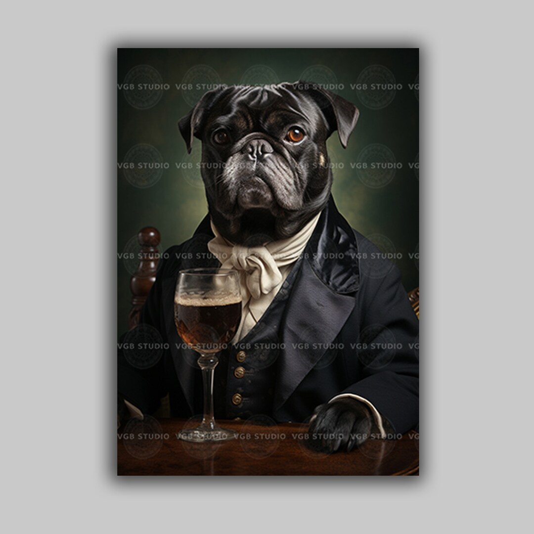 Gothic Black Pug Dog Victorian Gentleman, Pub Artwork, Fine Art Giclee ...