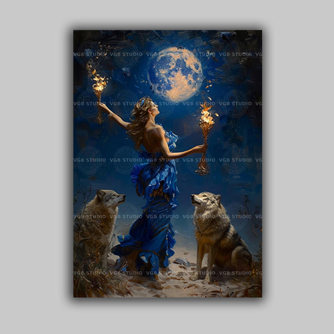 Hecate Art Print Moon Goddess Decor Witch Wolves Pagan Wall Art Greek ...