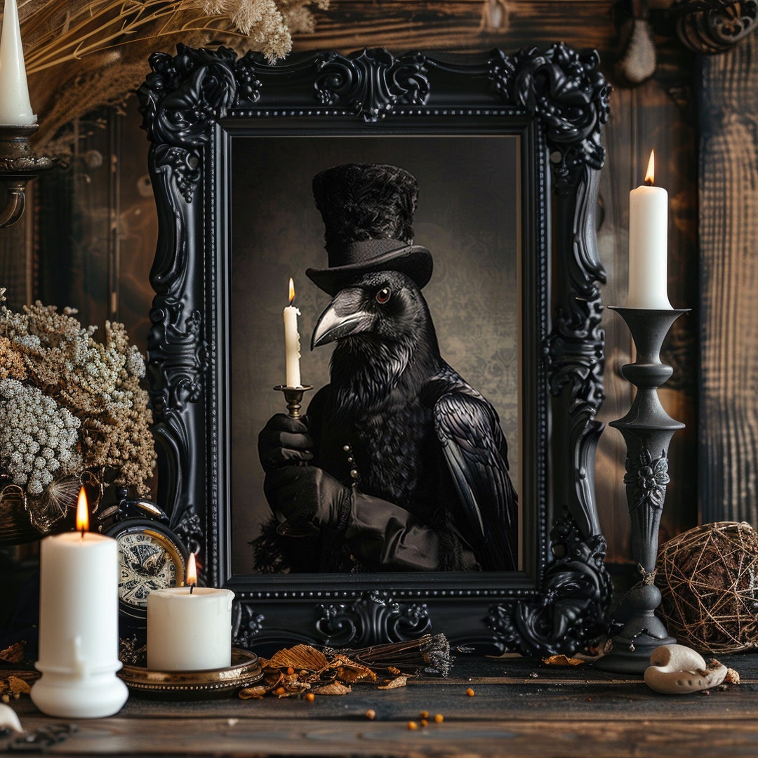 Victorian Crow Gentleman Holding Candle, Aristocrat Raven Giclee ...