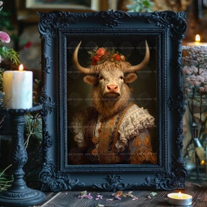 Highland Cow Lady Royalty Renaissance Gentleman Portrait Print ...