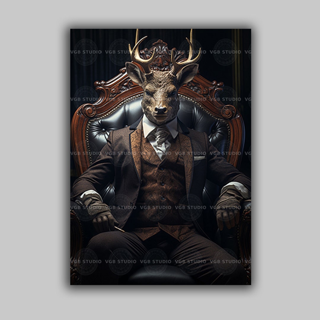 Stag Gentleman in Ornate Throne Chair, Whimsical Victorian Animal ...