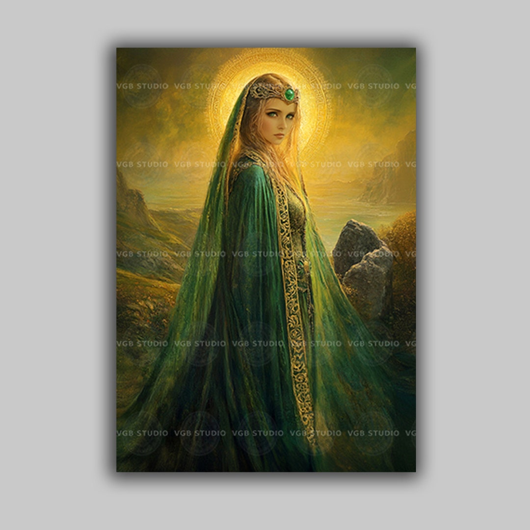 Modron Celtic Goddess Art Green Cloaked Woman Mythical Mother Figure ...